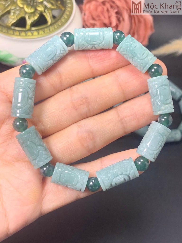 Vòng Tay Lu Thống Chạm Kim Tiền Lam Ngọc 10(mm) - Mộc Khang