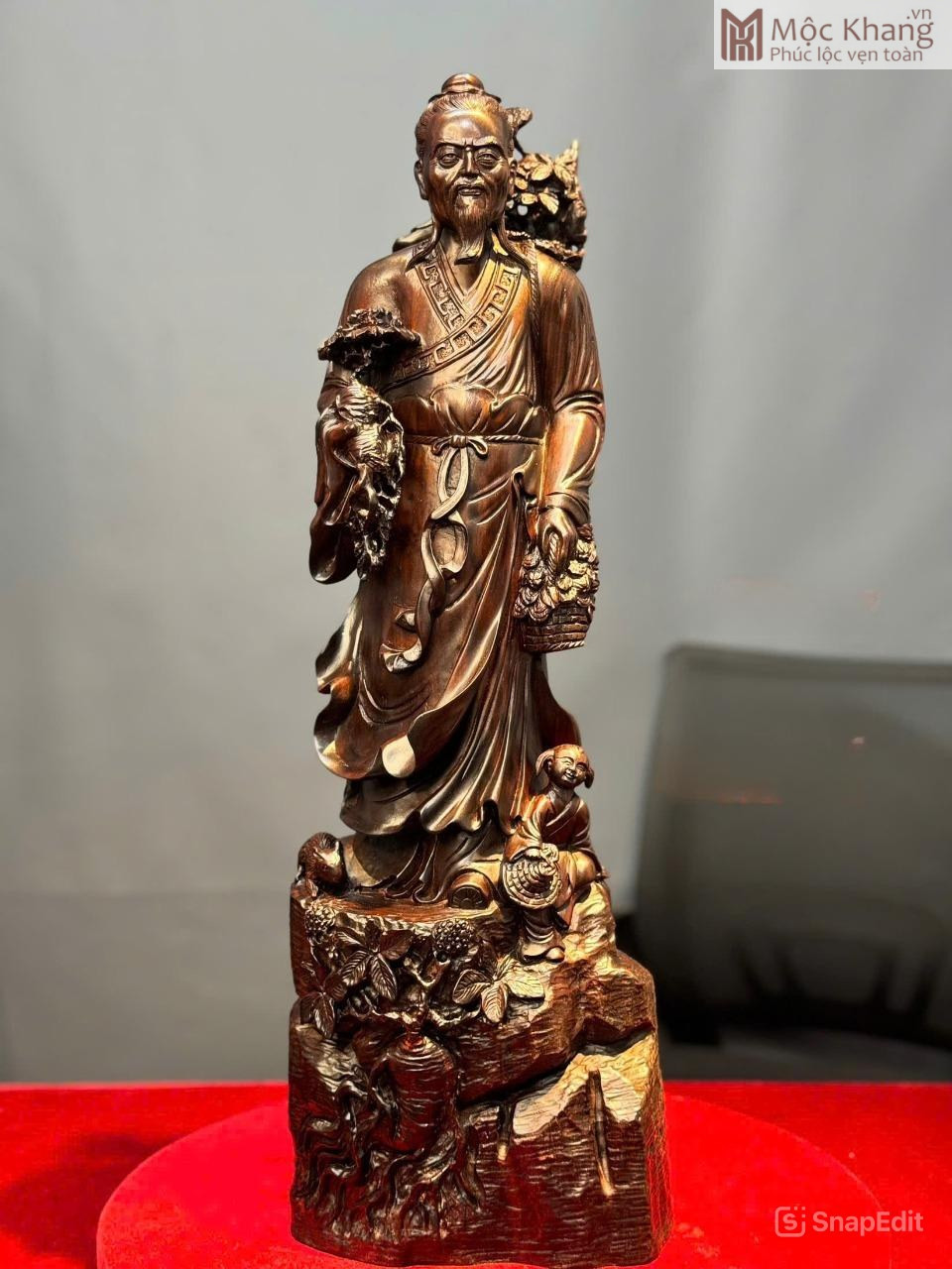 Tượng Thần Y Hoa Đà Gỗ Trắc Cao 60 Ngang 21 Sâu 15 (cm) - Mộc Khang