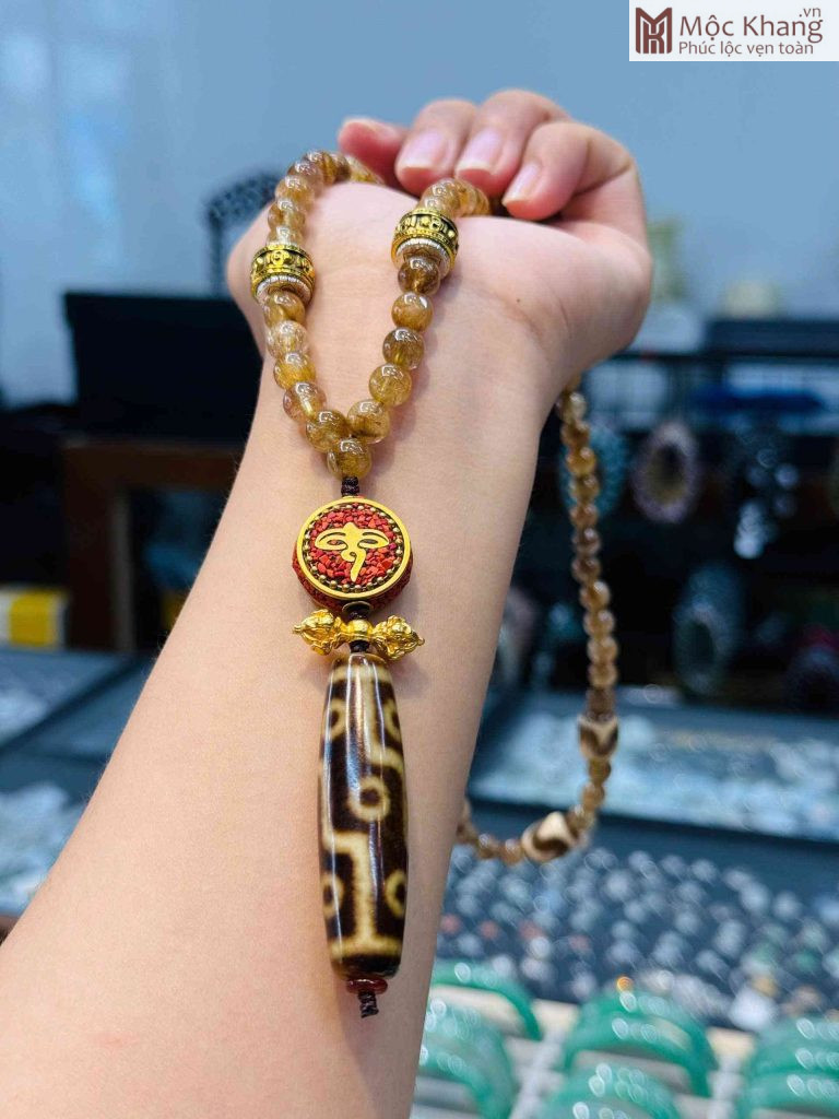 Chuỗi Đá Thạch Anh Tóc Tam Tài Phối Dzi - Mộc Khang