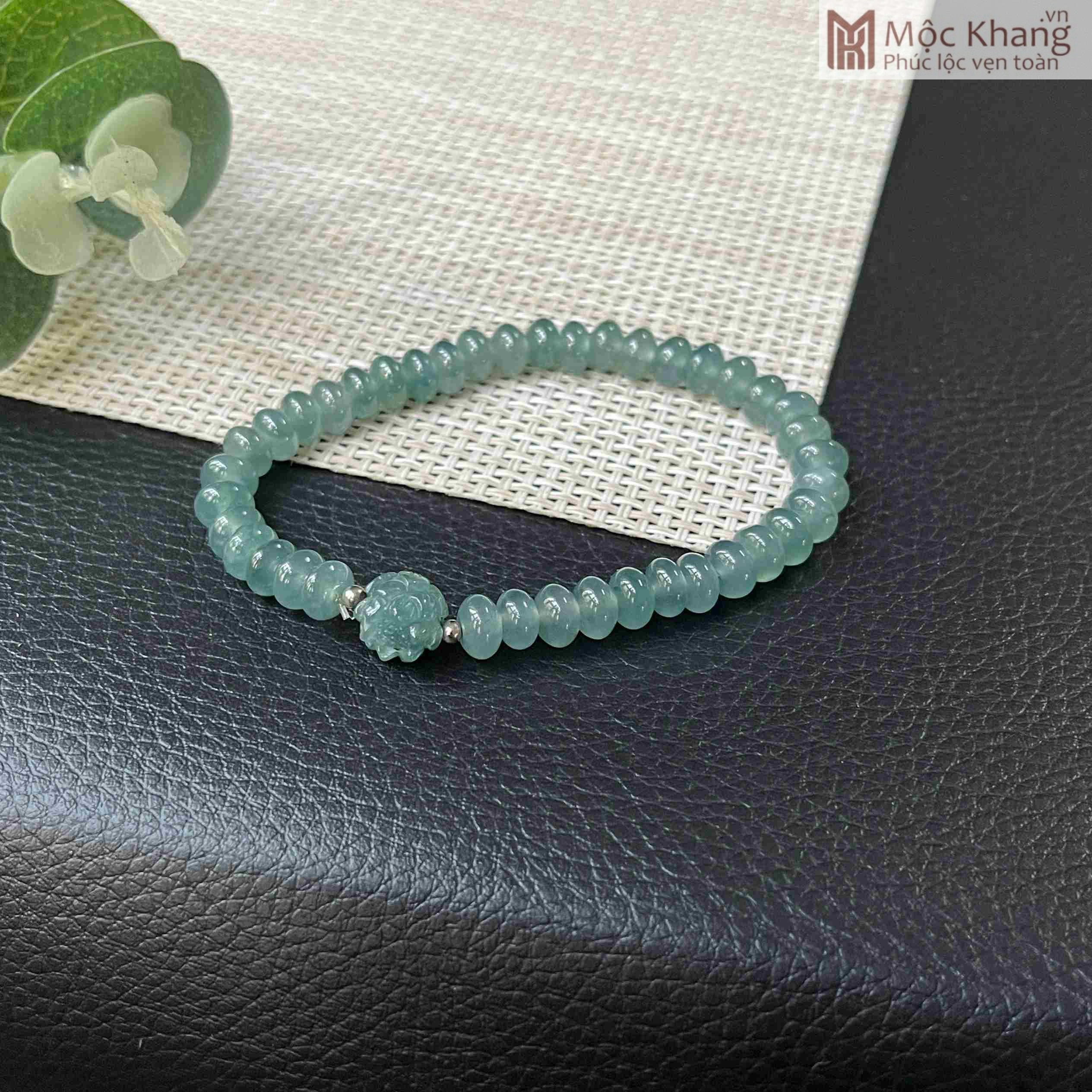 Chuỗi Tay Ngọc Cẩm Thạch Mix Charm Sen - Mộc Khang