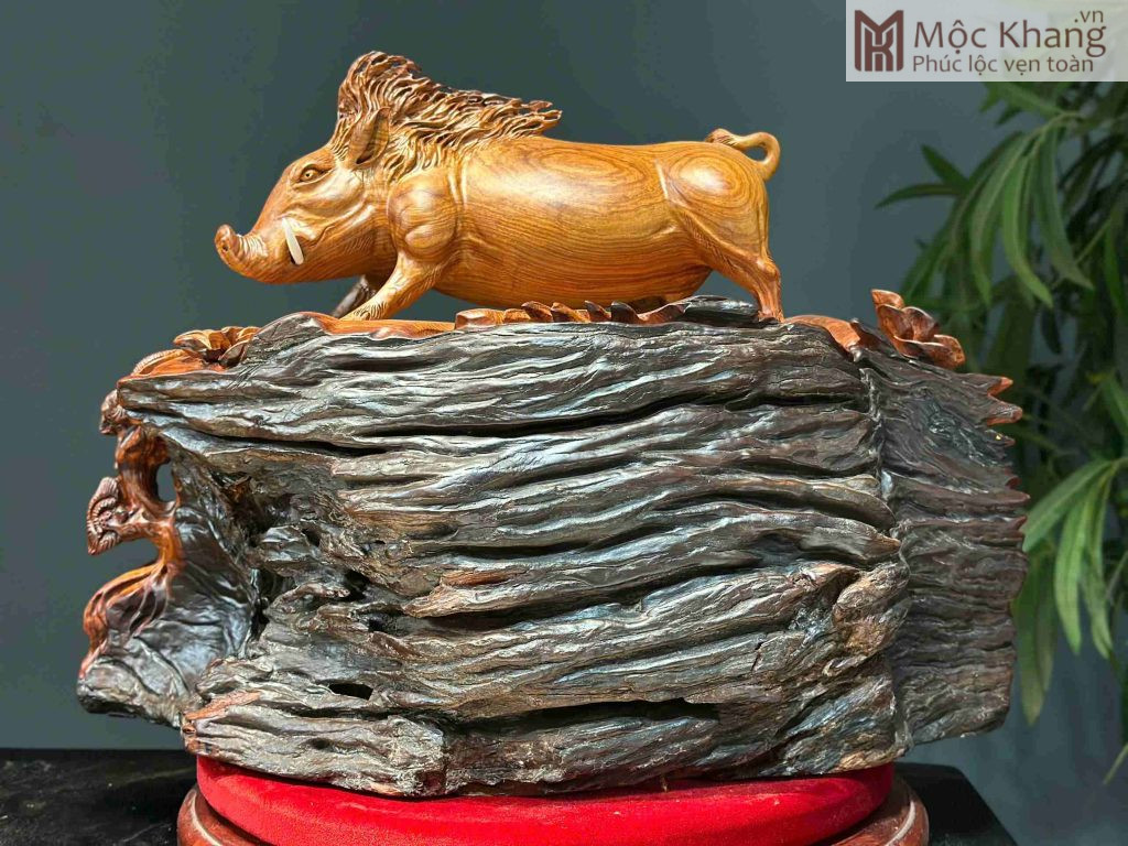 Tượng Heo Rừng Gỗ Chun Sụn Hương Ta - Mộc Khang