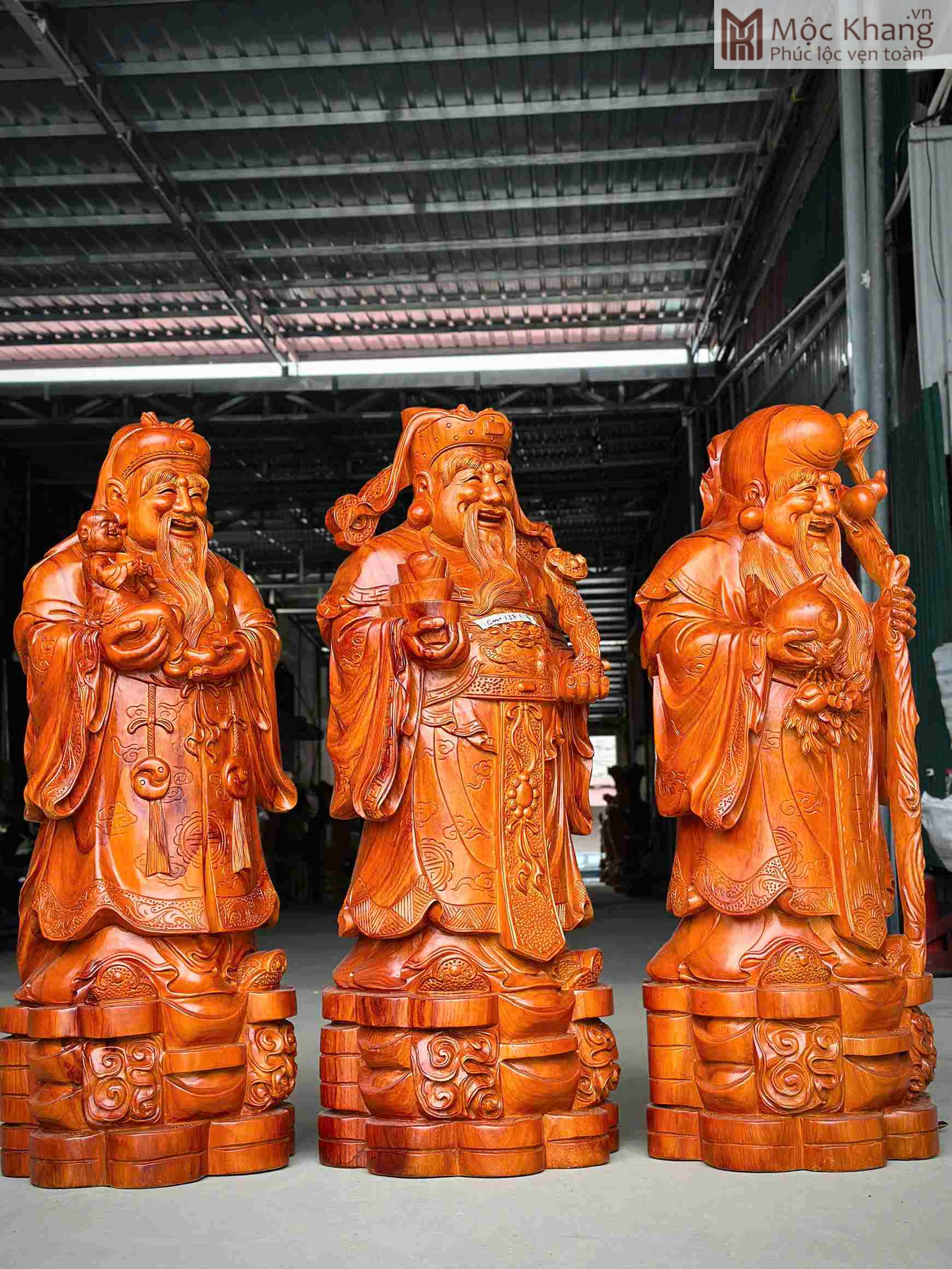 Tượng Tam Đa Phúc Lộc Thọ Gỗ Hương Cao 110 (cm) - Mộc Khang