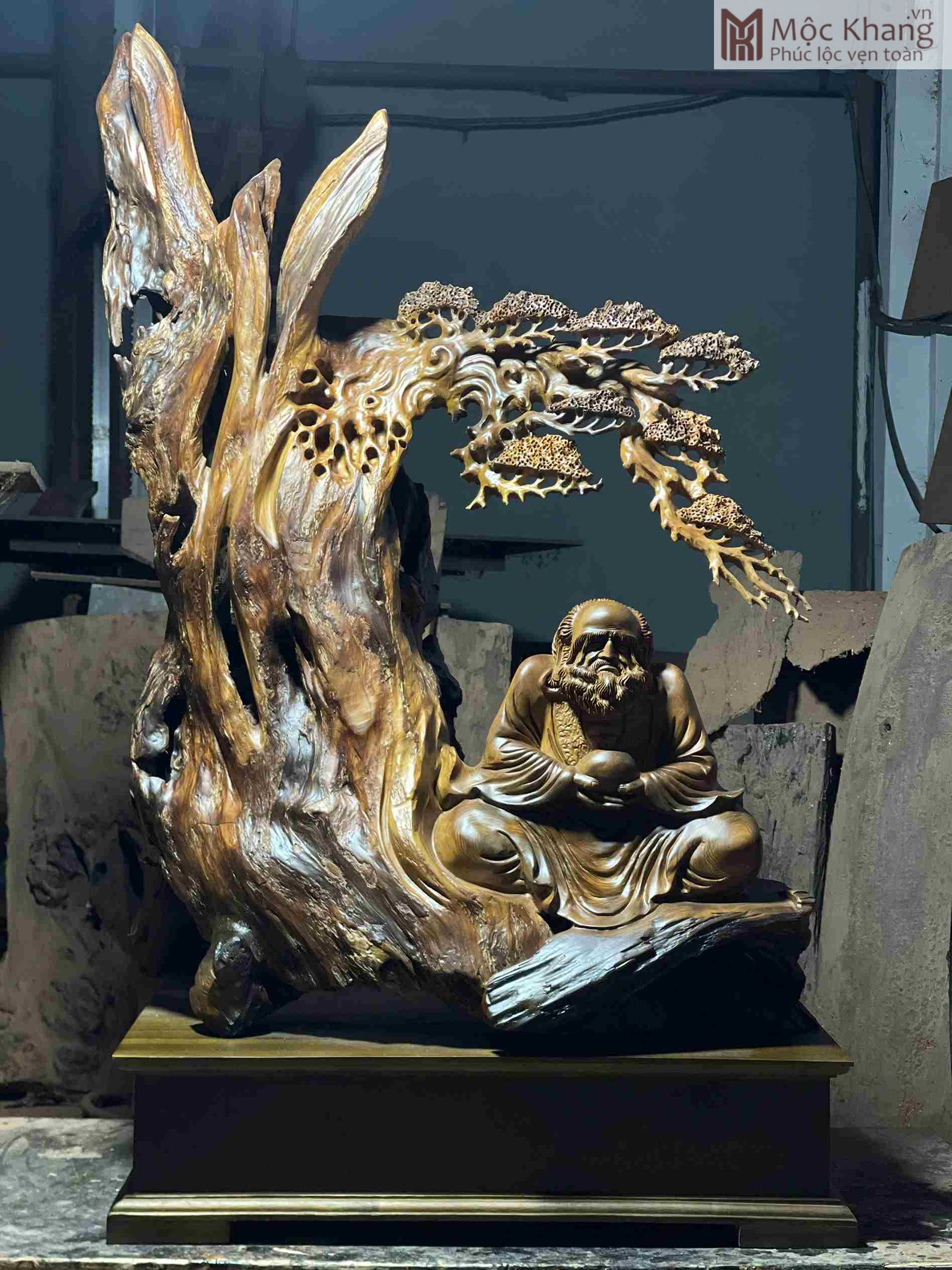 Tượng Đạt Ma Sư Tổ Gỗ Bách Xanh Cao 83 (cm) - Mộc Khang