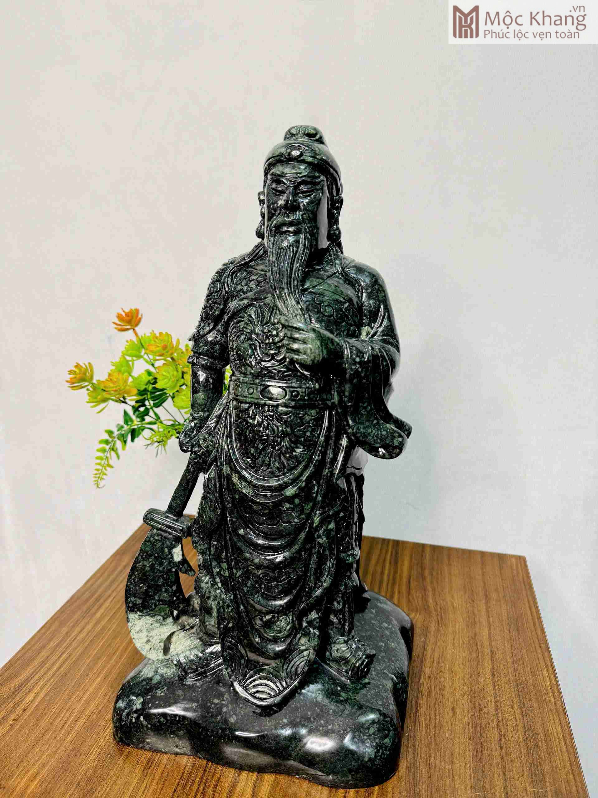 Tượng Quan Công Đá Serpentine Đen Cao 48 (cm) - Mộc Khang