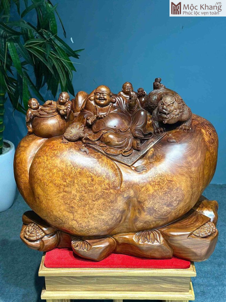 Tượng Di Lặc Tam Phúc Gỗ Nu Hương Cao 51 (cm) - Mộc Khang
