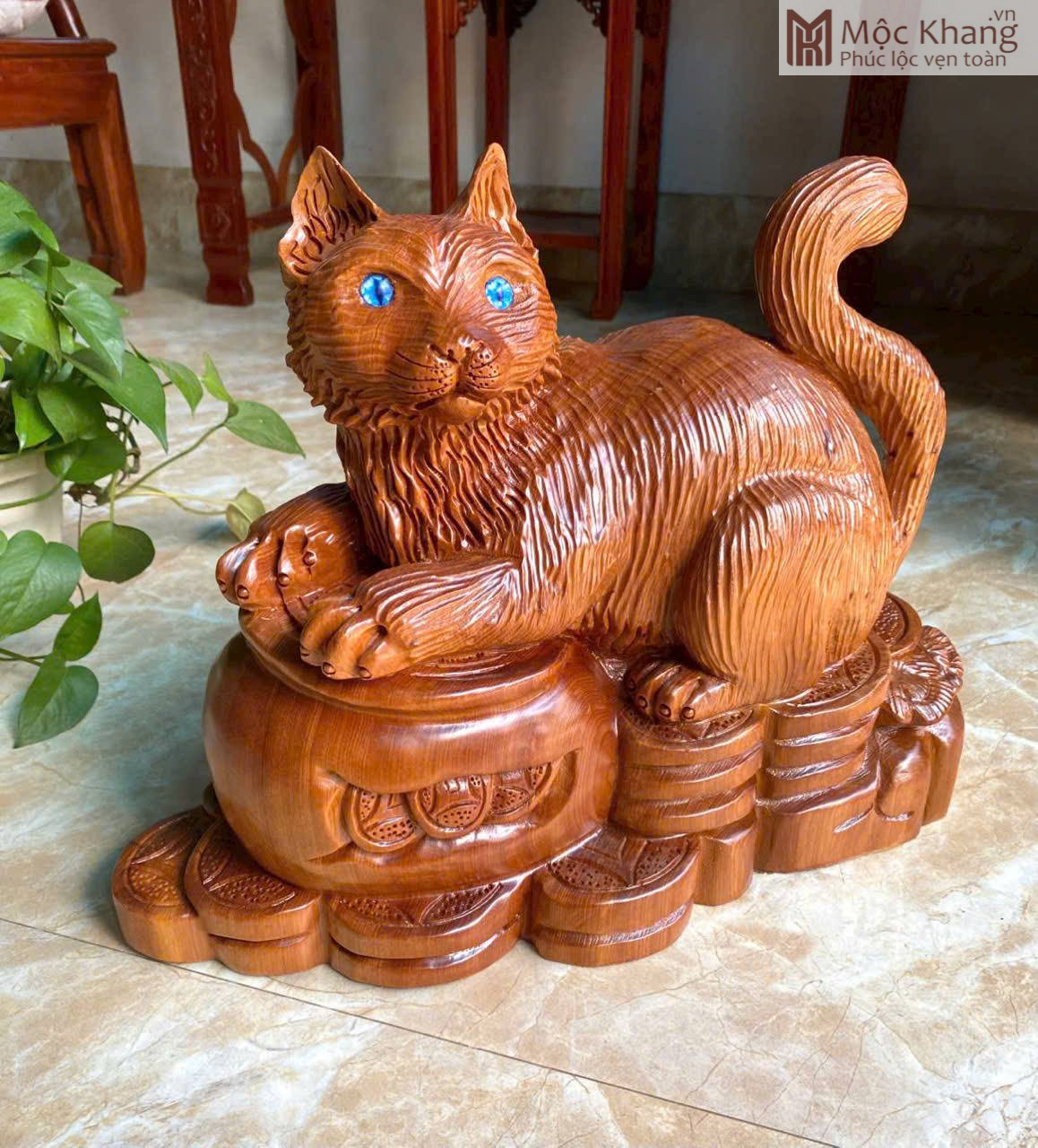Tượng Mèo Gỗ Ngọc Am Cao 33 (cm) - Mộc Khang