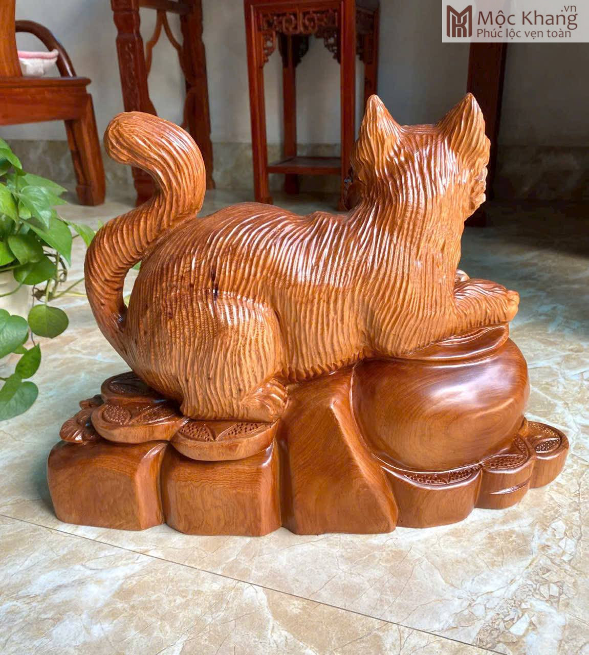 Tượng Mèo Gỗ Ngọc Am Cao 33 (cm) - Mộc Khang